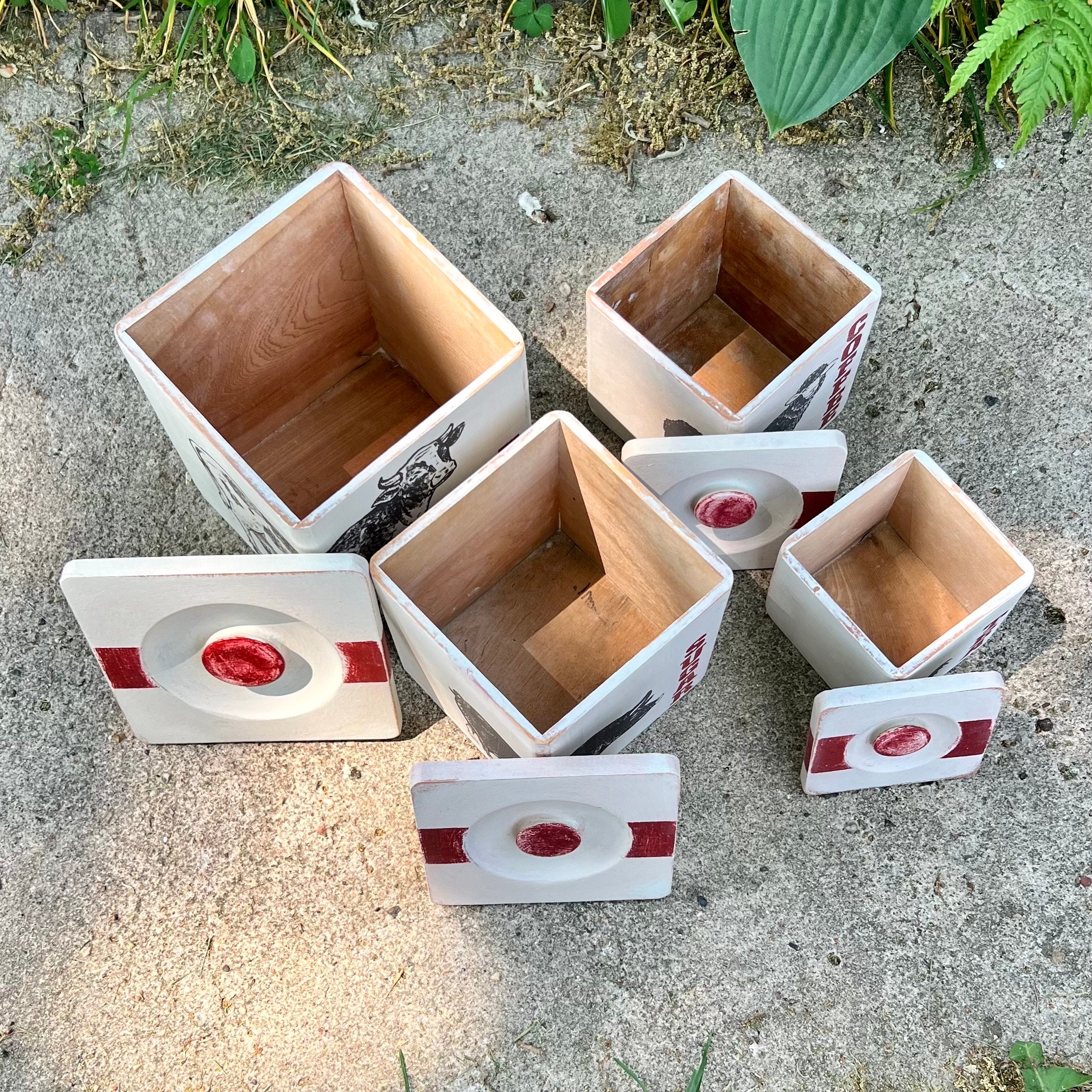 Farmhouse Wood Canister Set Cow Pig Sheep Chicken - Etsy