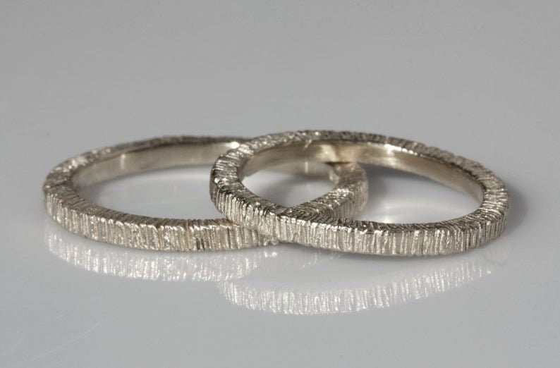 18k Gold Couple Ring Set Stack Thin Wedding Rings Set Wood - Etsy