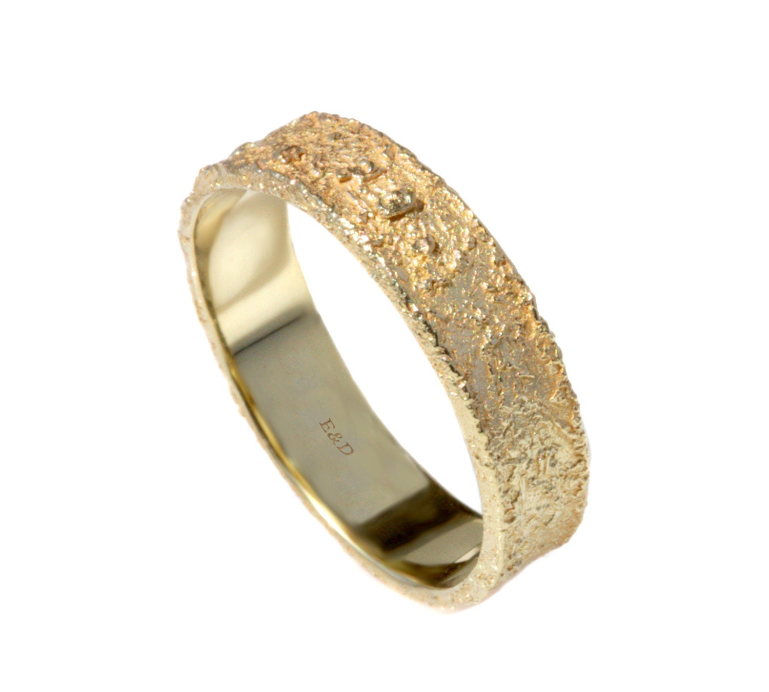 Rustic Textured 14k Gold Wedding Ring Organic Style Shiny | Etsy