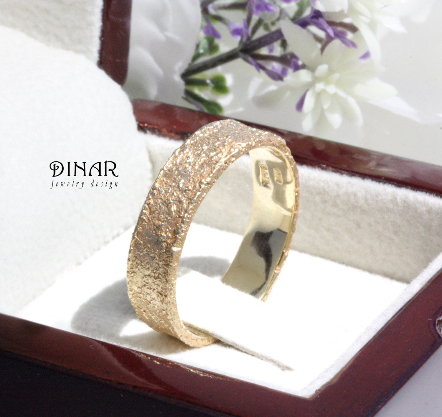 Rustic Textured 14k Gold Wedding Ring Organic Style Shiny | Etsy