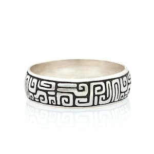 Tribal Silver Wedding Rings Set Aztec Geometric Ancient Mayan Matching ...