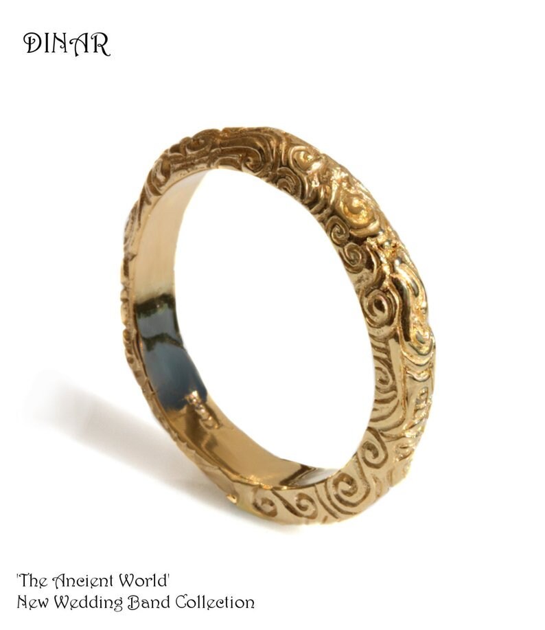 Thick Hand Engraved Scrolls Ancient Gold Band Antique Style | Etsy