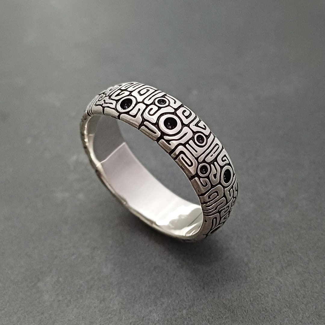 Silver Ring Aztec Engraved Tribal Pattern , Mayan Blackened Sterling ...