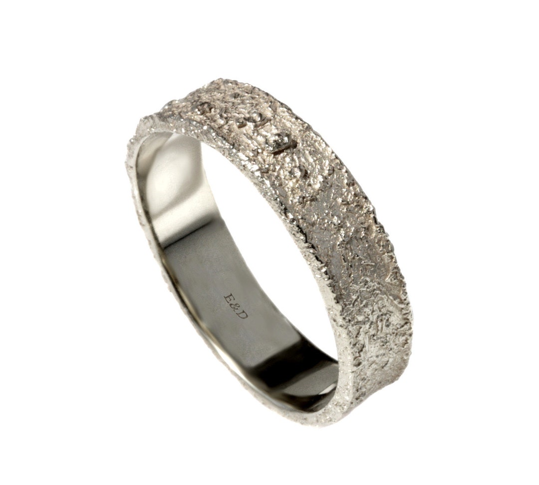 Silver Rustic Style Shiny Sand Texture Thin Ring , Organic Texture ...