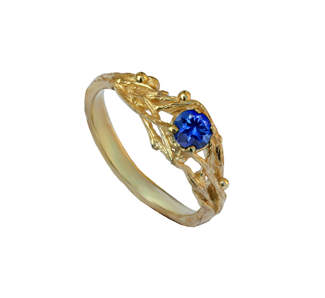 Blue Sapphire Branch Twig Engagement Ring, Blue Sapphire Gold Ring ...