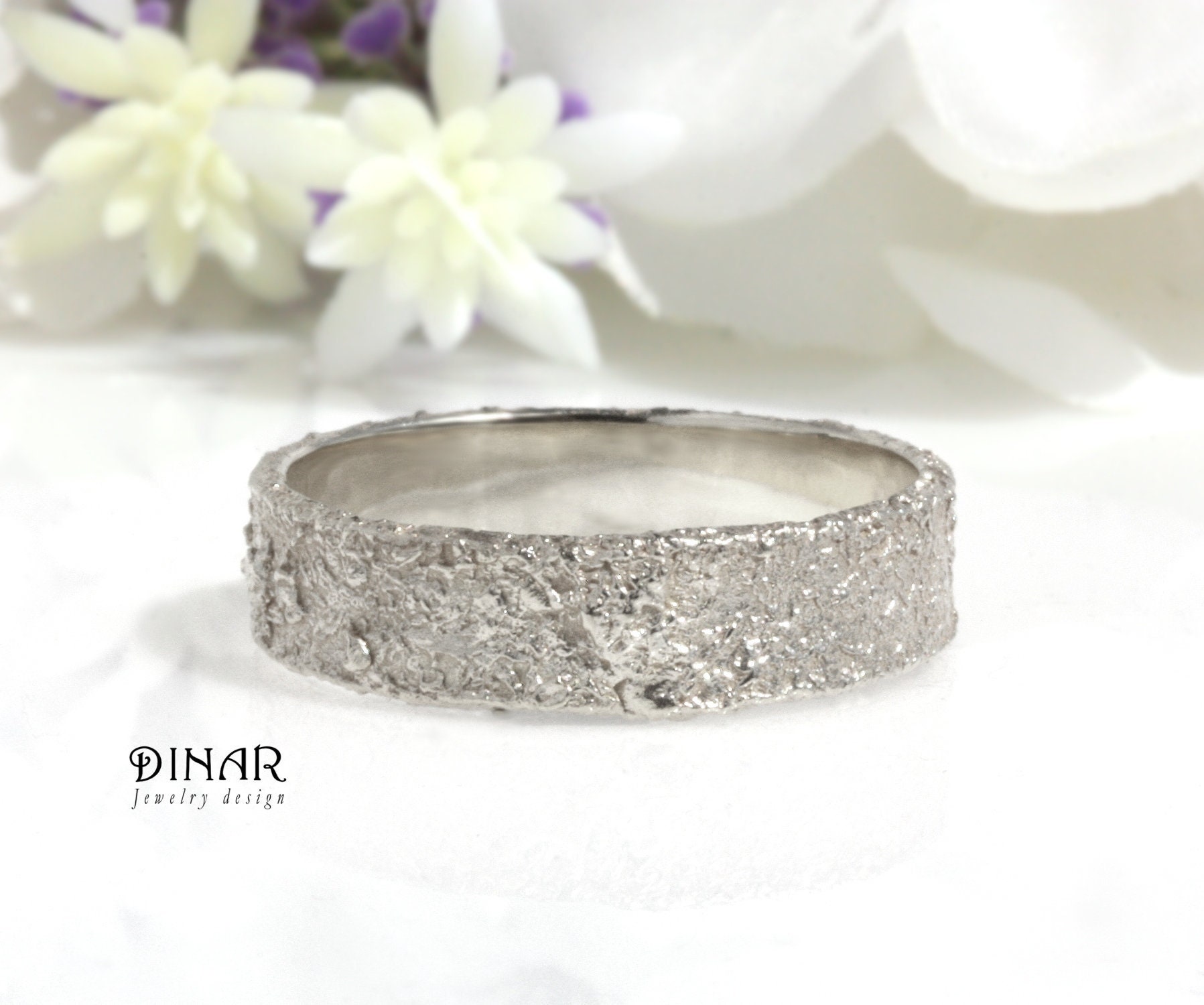 Silver Rustic Style Shiny Sand Texture Thin Ring , Organic Texture ...