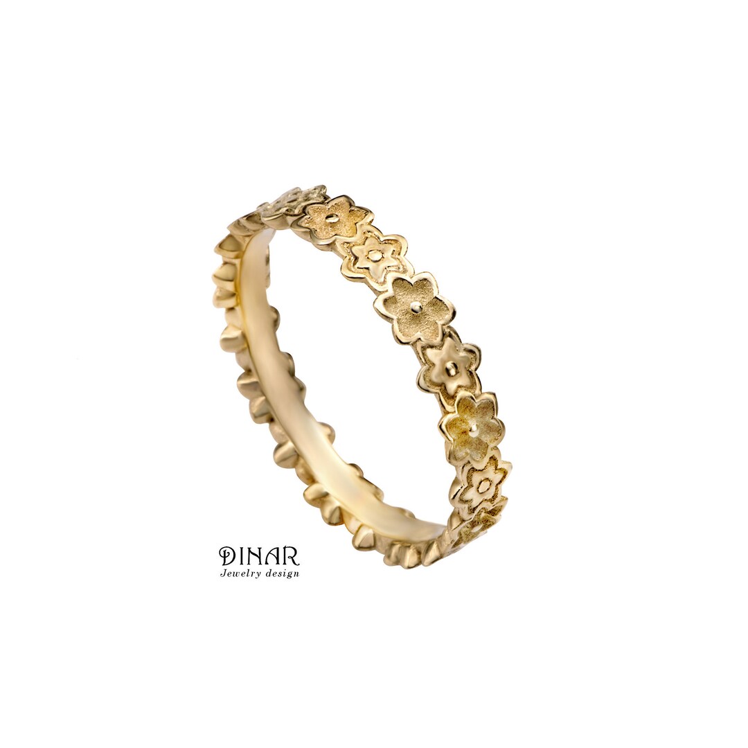 Flowers Wedding Ring Floral 14k Gold Engraved Floral Ring - Etsy