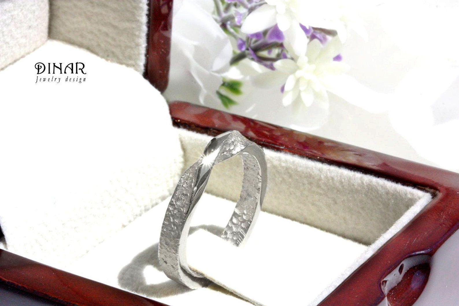Silver Mobius Chunky Wedding Ring Band Unique Hammered - Etsy