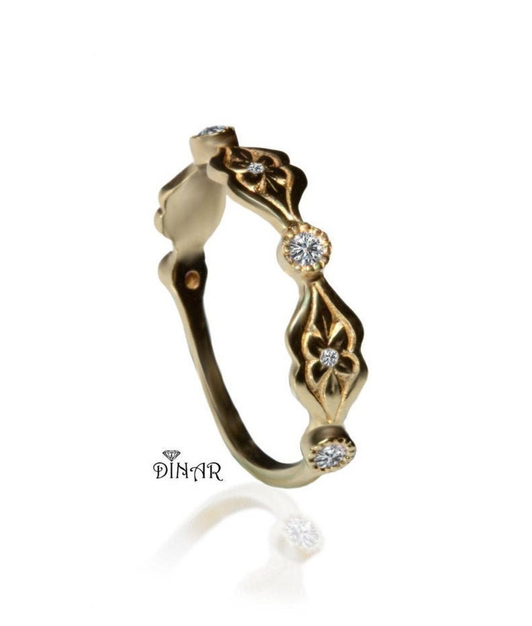 Half Eternity Flowers Art Deco Natural Diamonds Wedding Anniversary ...
