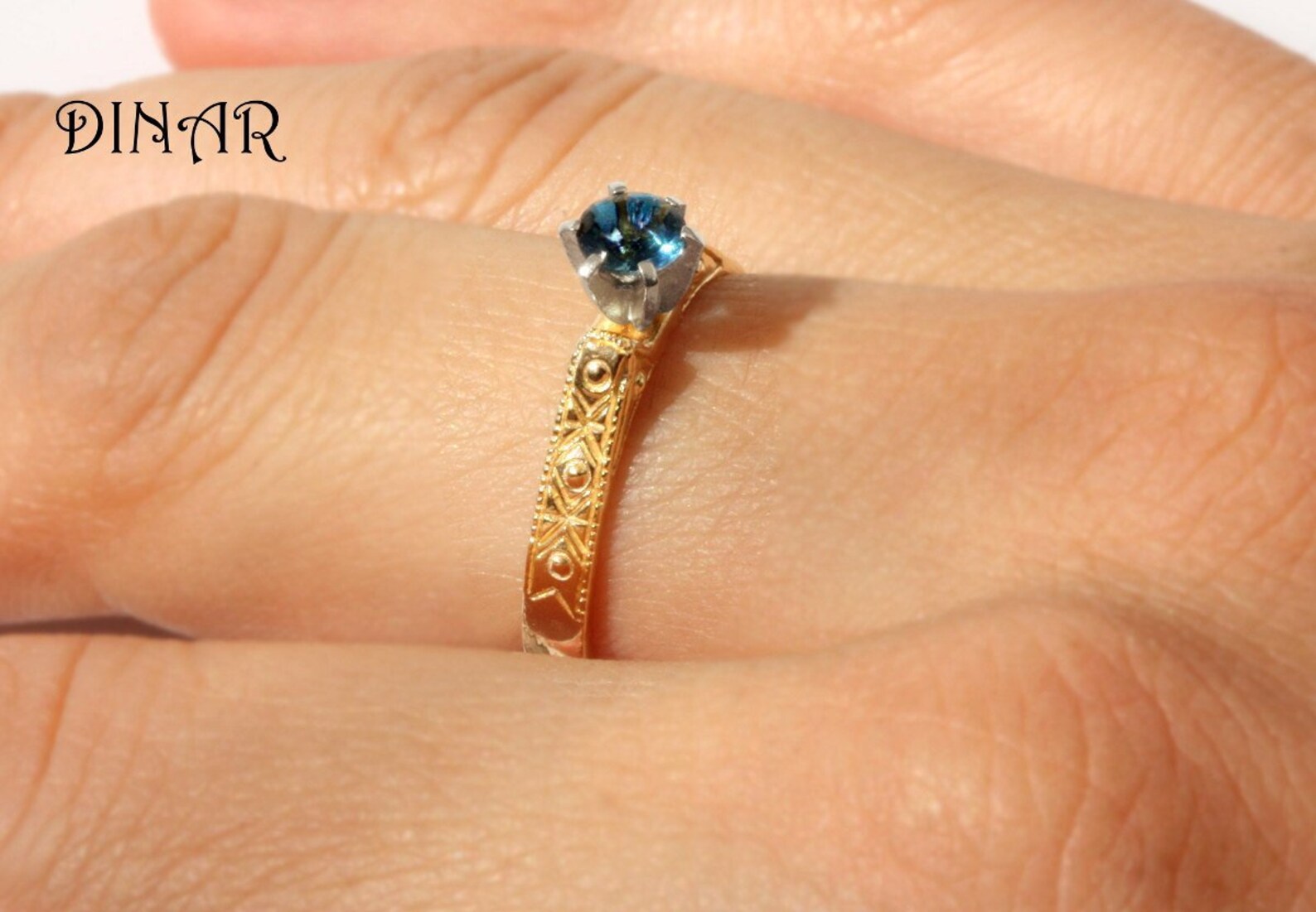 Blue Sapphire Engagement Ring, 14k White Gold 18k Yellow Gold Art Deco ...