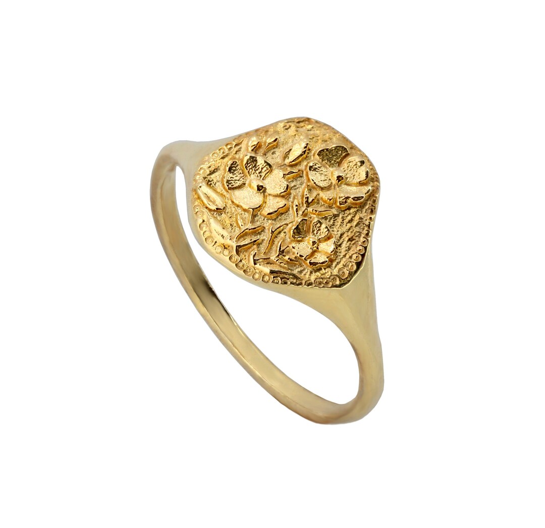 Flowers Signet Ring, Floral Gold Ring, Floral Signet Ring for Women ...
