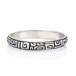 Tribal Silver Wedding Rings Set Aztec Geometric Ancient Mayan Matching ...