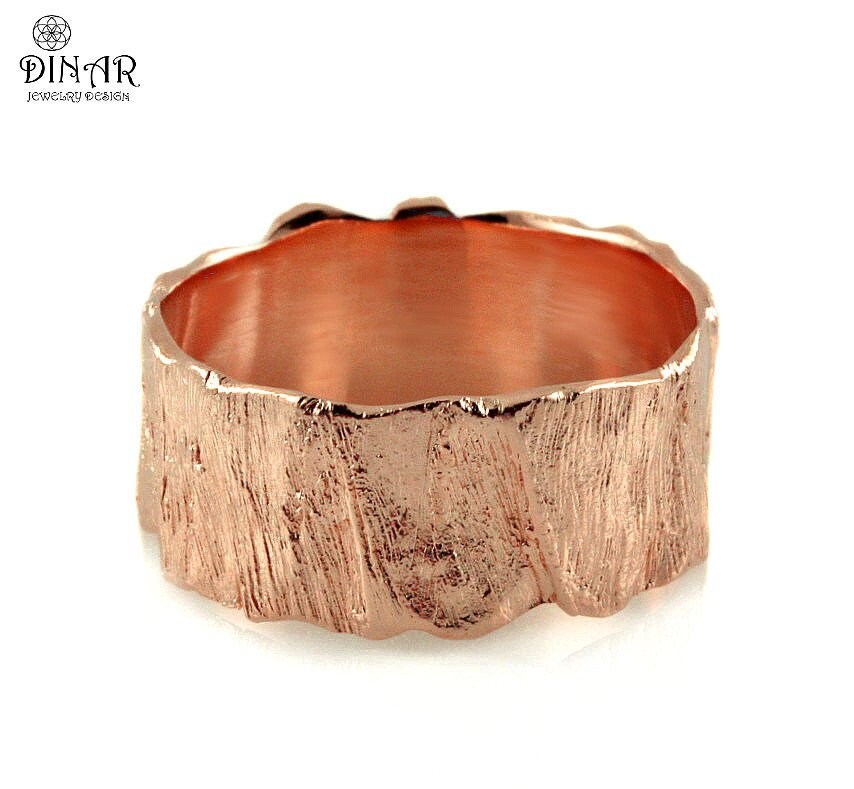 Rustic Hammered Bark Texture Wide Organic Style Branch Gold | Etsy