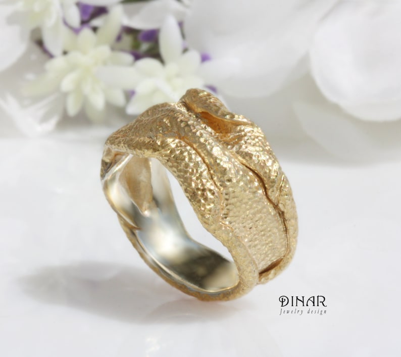 Chunky 14k Gold Ring Unique Wide Big Wedding Ring Shiny - Etsy