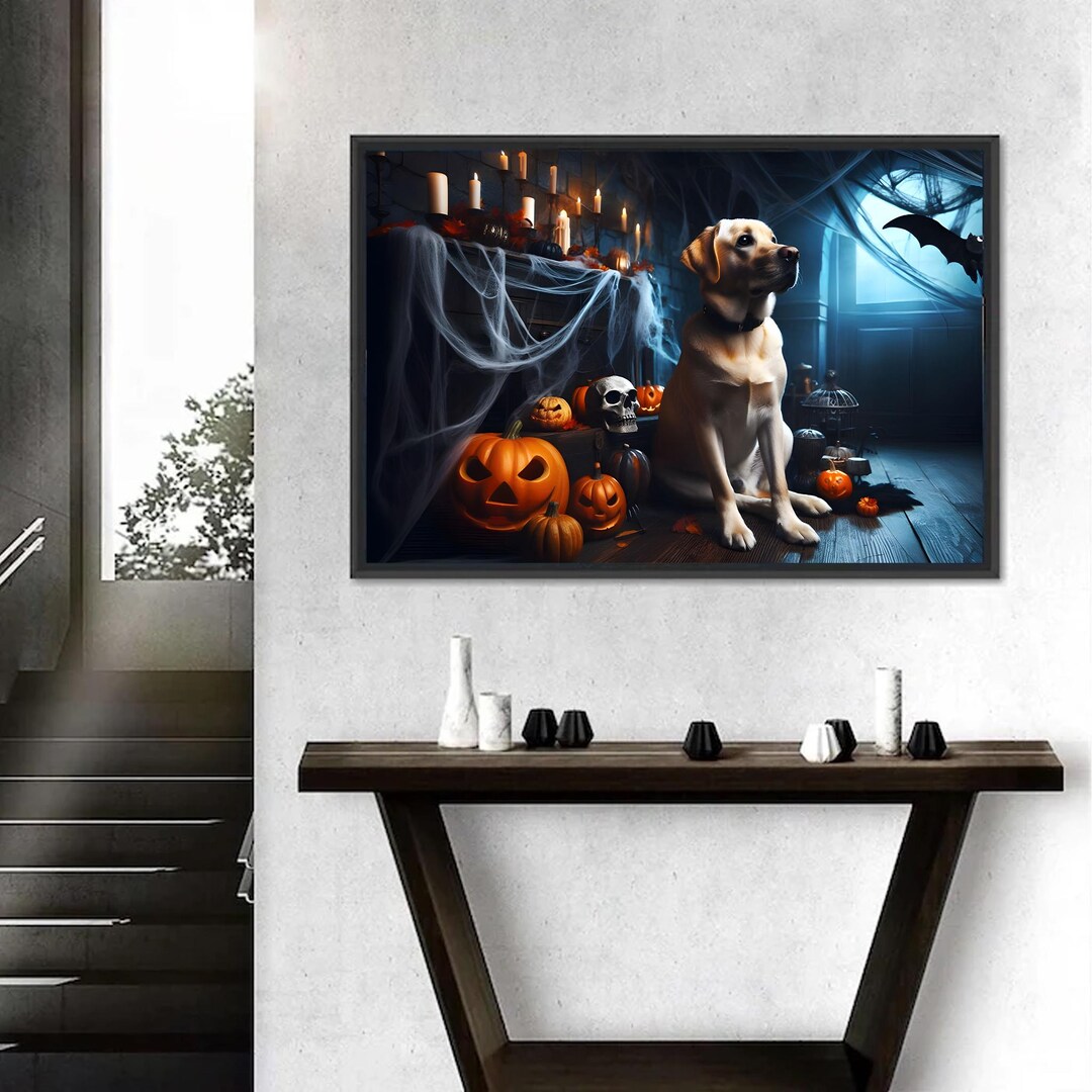 Labrador Retriever, Spooky Poster, Halloween, Pumpkins, Lab, Yellow Lab ...