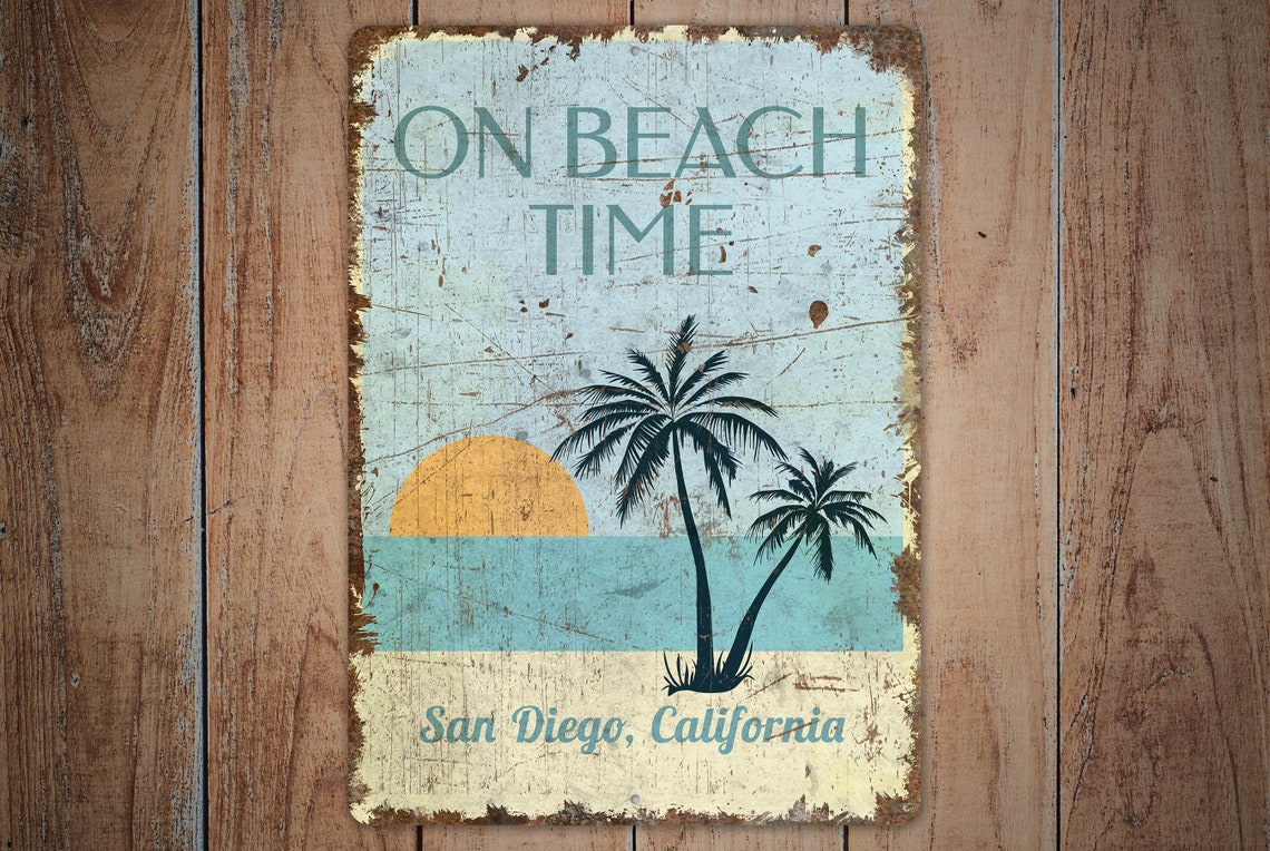 On Beach Time Sign - on Beach Time - Beach Decor - Beach Sign - Vintage ...