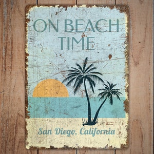 On Beach Time Sign - on Beach Time - Beach Decor - Beach Sign - Vintage ...