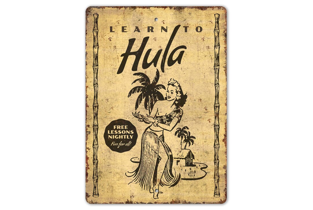 Learn to Hula Sign - Free Lessons Sign - Beach Party - Beach Sign ...