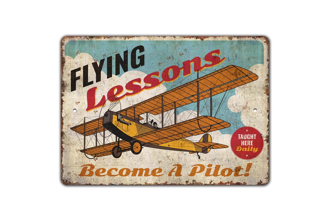 Flying Lessons Sign - Retro Pilot Lessons Aviation Decor - Gift for ...