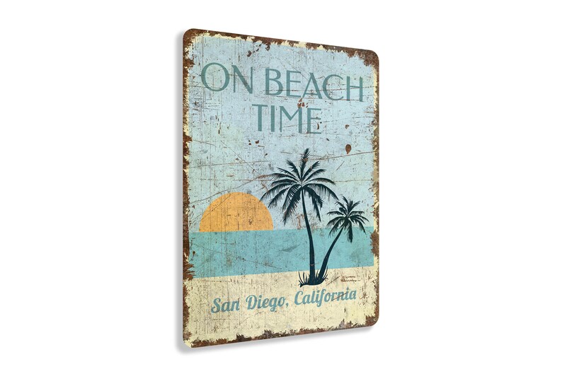 On Beach Time Sign - on Beach Time - Beach Decor - Beach Sign - Vintage ...