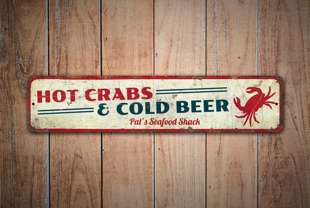 Hot Crabs Cold Beer - Cold Beer Sign - Vintage Style Sign - Hot Crabs ...