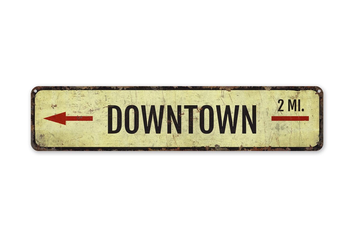 Downtown Sign Downtown Arrow Sign Downtown Decor Vintage - Etsy