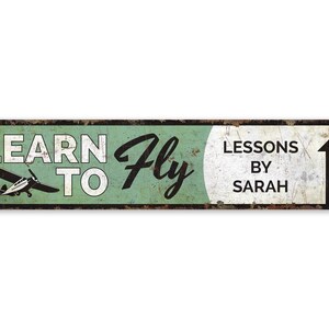 Learn to Fly Sign - Flying Lesson Sign - Vintage Style Sign - Learn to ...