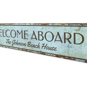 Beach House Sign - Welcome Aboard Sign - Beach House Decor - Vintage ...