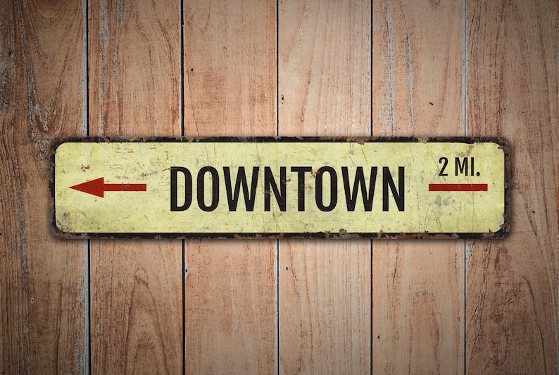 Downtown Sign Downtown Arrow Sign Downtown Decor Vintage - Etsy