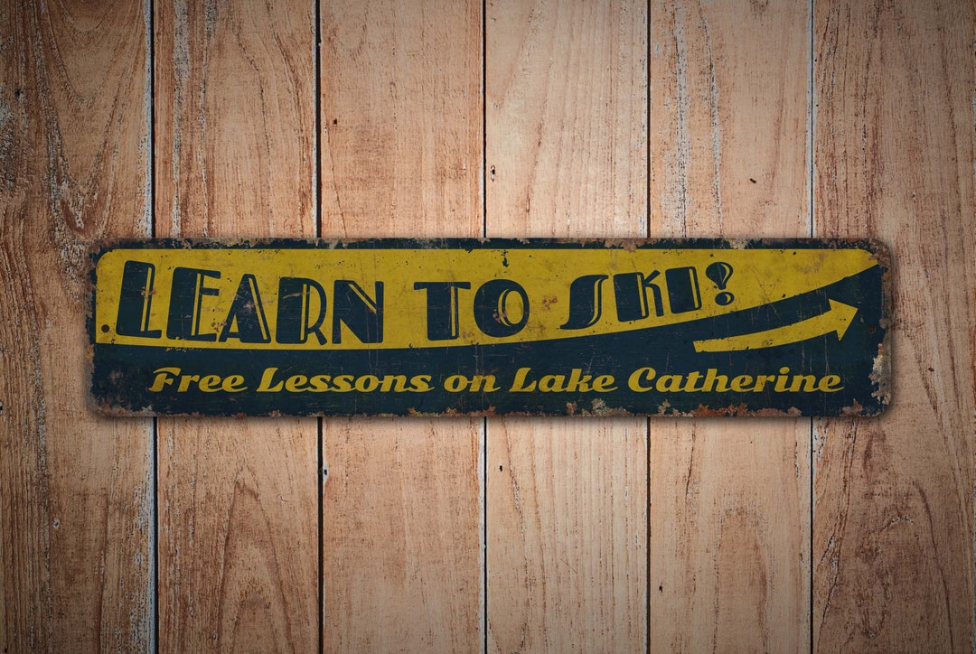 Learn to Ski Sign Water Skiing Lesson Vintage Style Sign Water Ski Sign ...