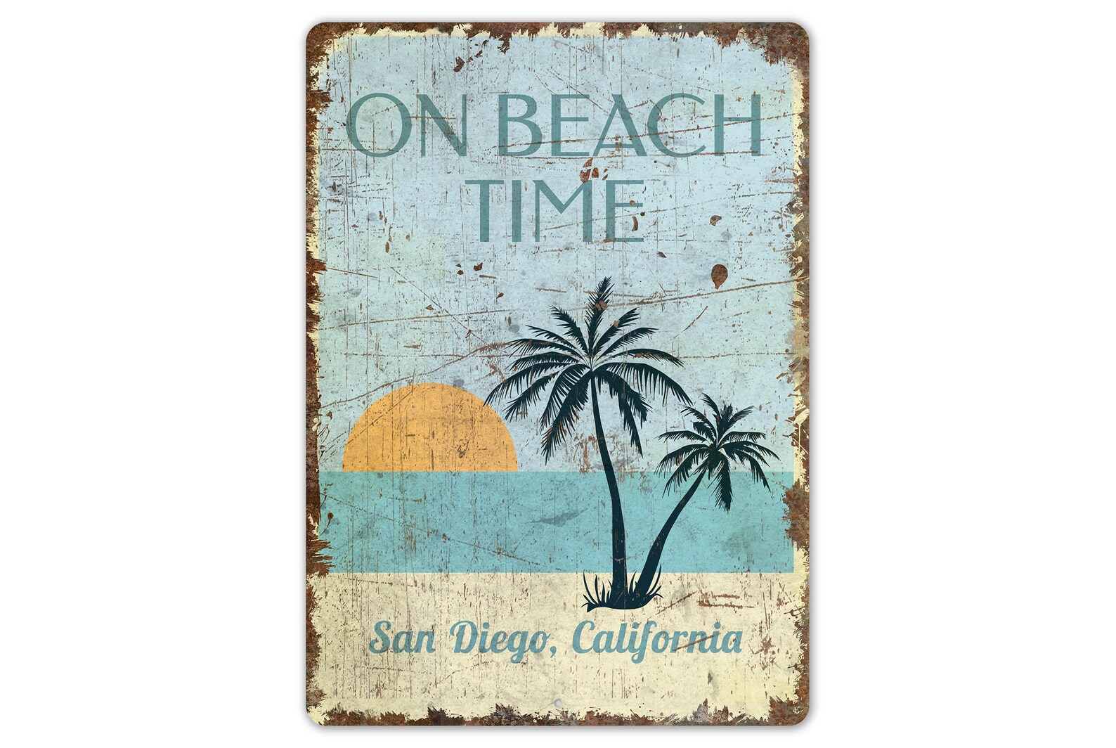 On Beach Time Sign - on Beach Time - Beach Decor - Beach Sign - Vintage ...