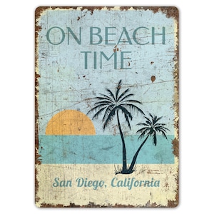 On Beach Time Sign - on Beach Time - Beach Decor - Beach Sign - Vintage ...