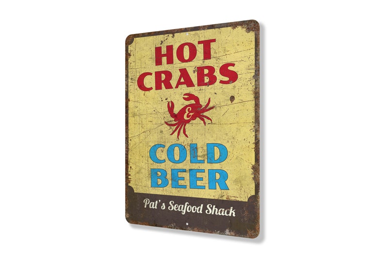 Hot Crabs - Hot Crabs Sign - Seafood Restaurant Sign - Cold Beer ...