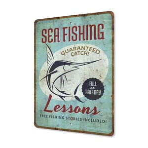 Sea Fishing Lessons Sign - Fishing Sign - Anglers Gifts - Retro Fishing ...