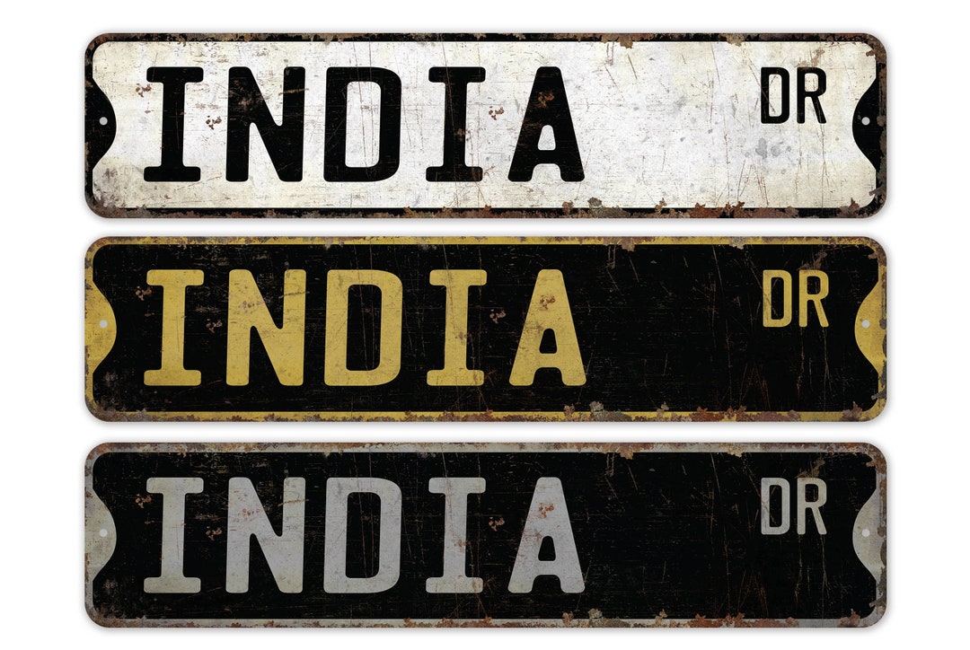 India - India Sign - India Decor - Vintage Style Sign - Custom Street ...