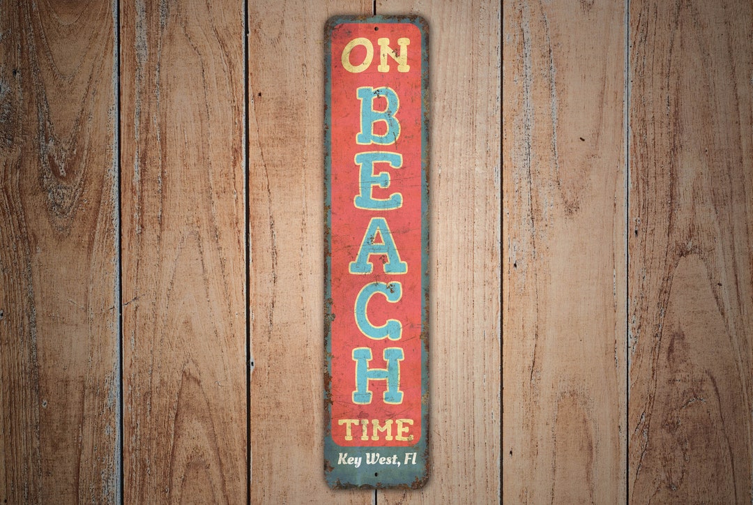 On Beach Time Sign Beach House Decor Ocean Lover Gift Vintage Style ...