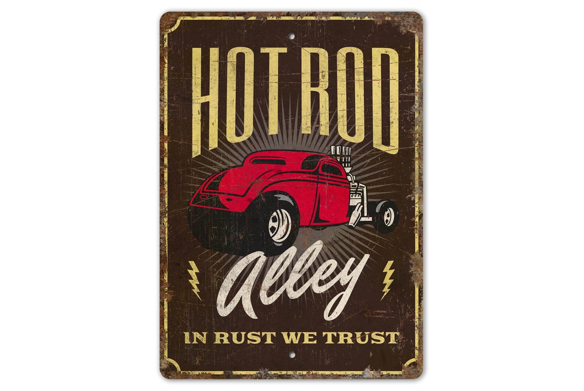 Hot Rod Alley - Hot Rod Alley Sign - Hot Rod Alley Decor - Motor Garage Sign - Vintage Style ...