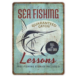 Sea Fishing Lessons Sign - Fishing Sign - Anglers Gifts - Retro Fishing ...