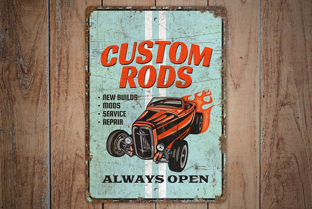Custom Rods Sign - Custom Rods Garage - Rods Garage Sign - Mechanic on ...