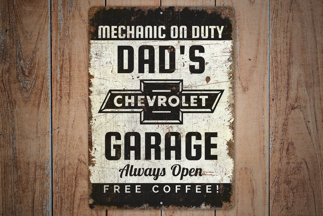 Mechanic on Duty - Chevrolet Garage - Chevrolet Garage Sign - Garage ...