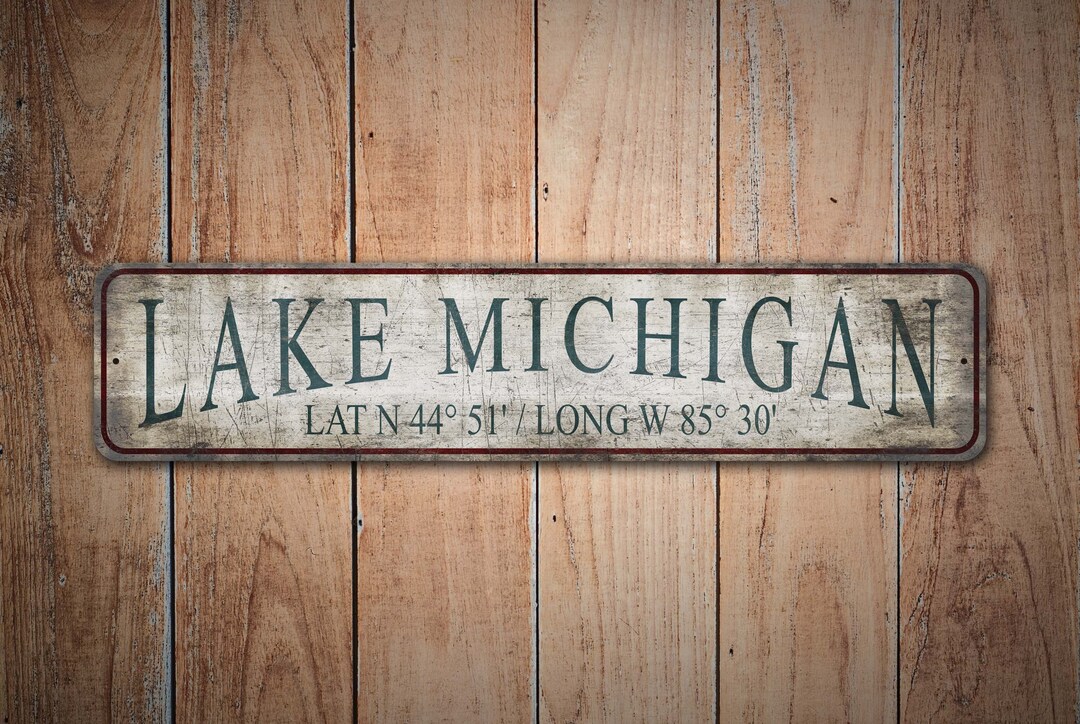 Lake Michigan Sign - Lake Lat Long Sign - Lat Long Sign - Lake Michigan ...