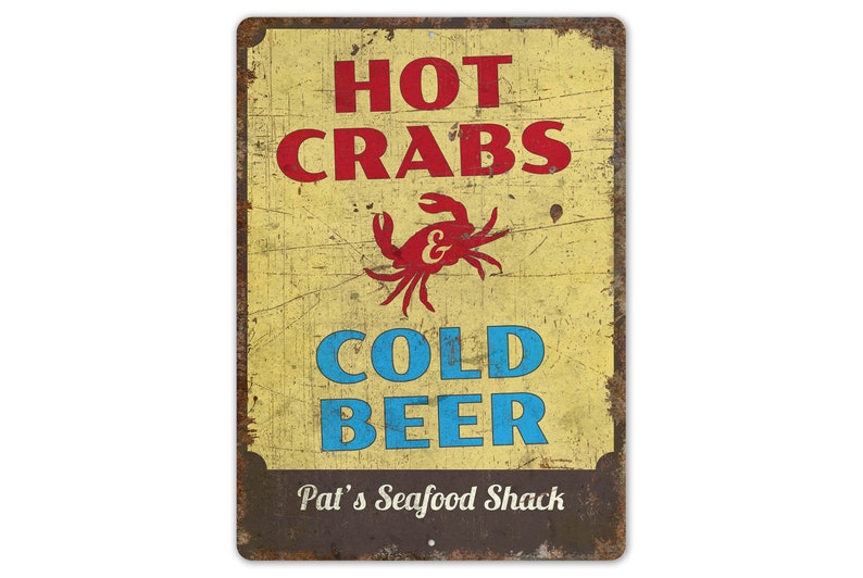Hot Crabs - Hot Crabs Sign - Seafood Restaurant Sign - Cold Beer ...
