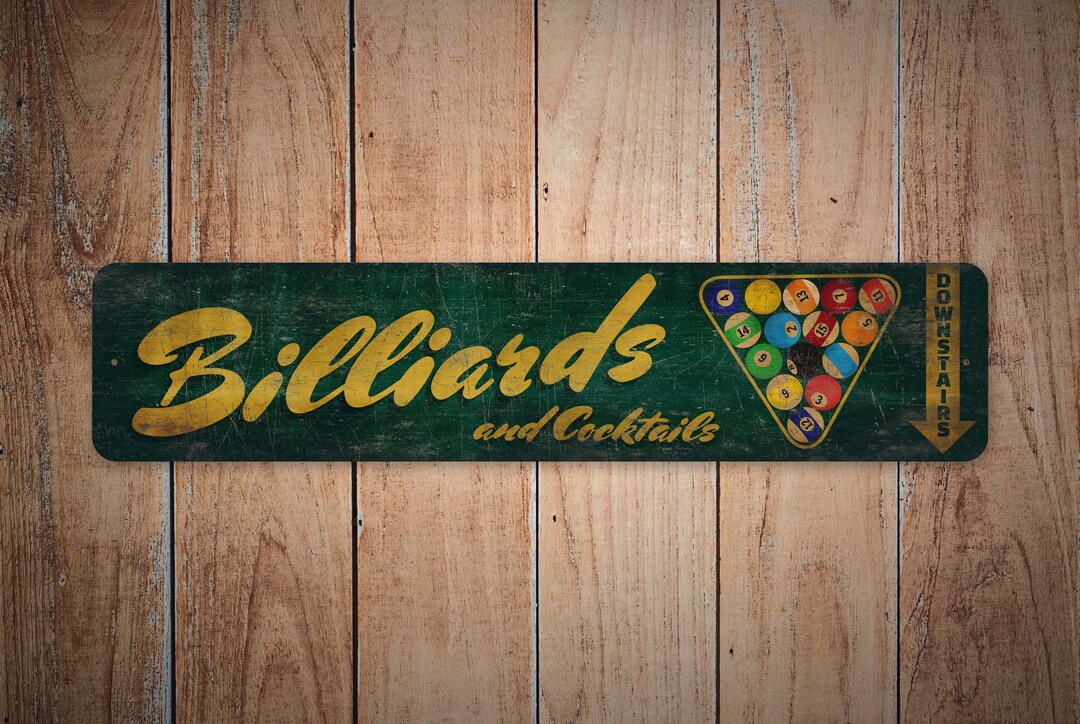 Billiards Downstairs Sign - Billiards and Cocktails - Billiards Sign ...