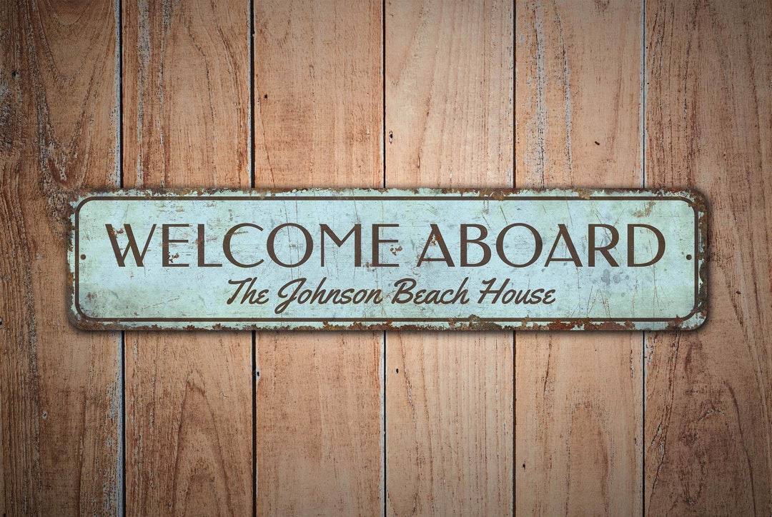 Beach House Sign - Welcome Aboard Sign - Beach House Decor - Vintage ...