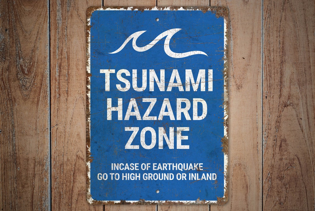 Tsunami Hazard Zone - Hazard Zone Sign - Hazard Zone Decor - Tsunami Zone - Vintage Style Sign ...