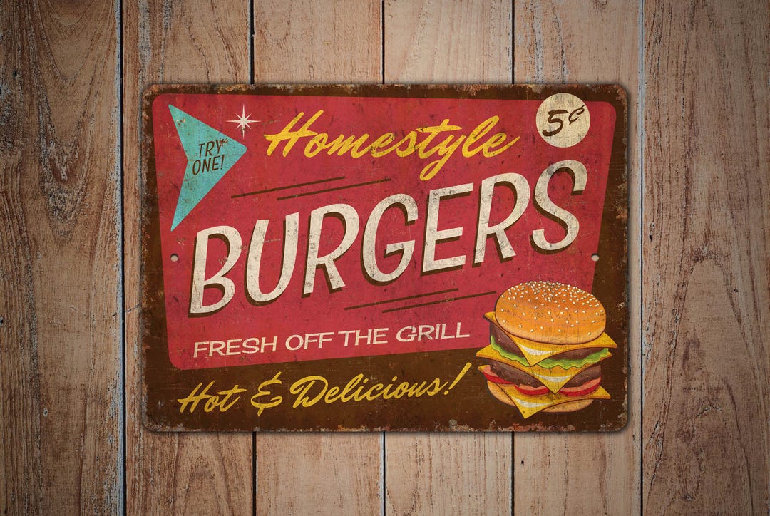 Burgers Sign - Home Style Burgers - Burgers Lover Gift - Fast Food Sign ...