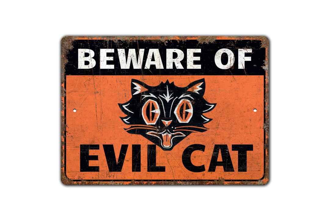 Beware of Evil Cat - Evil Cat Sign - Halloween Sign - Halloween Decor ...