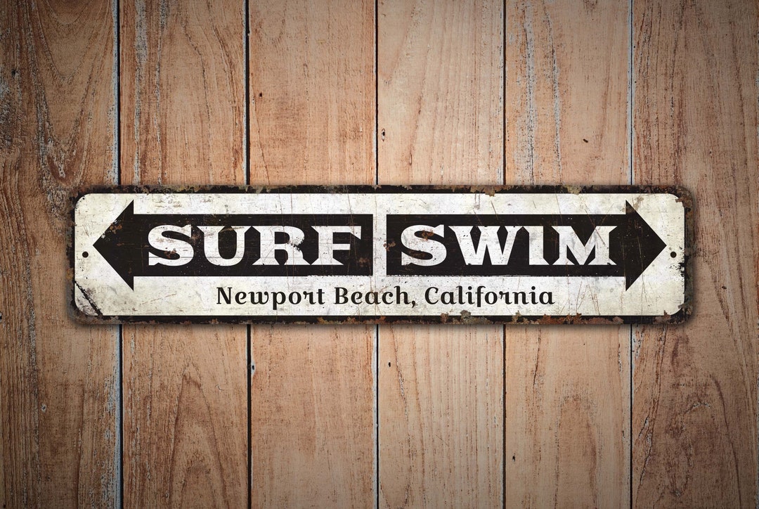 Swim Surf Sign - Vintage Style Sign - Swim Surf Decor - Beach Arrow ...