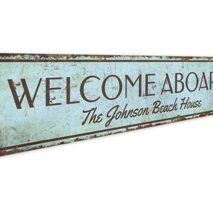 Beach House Sign - Welcome Aboard Sign - Beach House Decor - Vintage ...