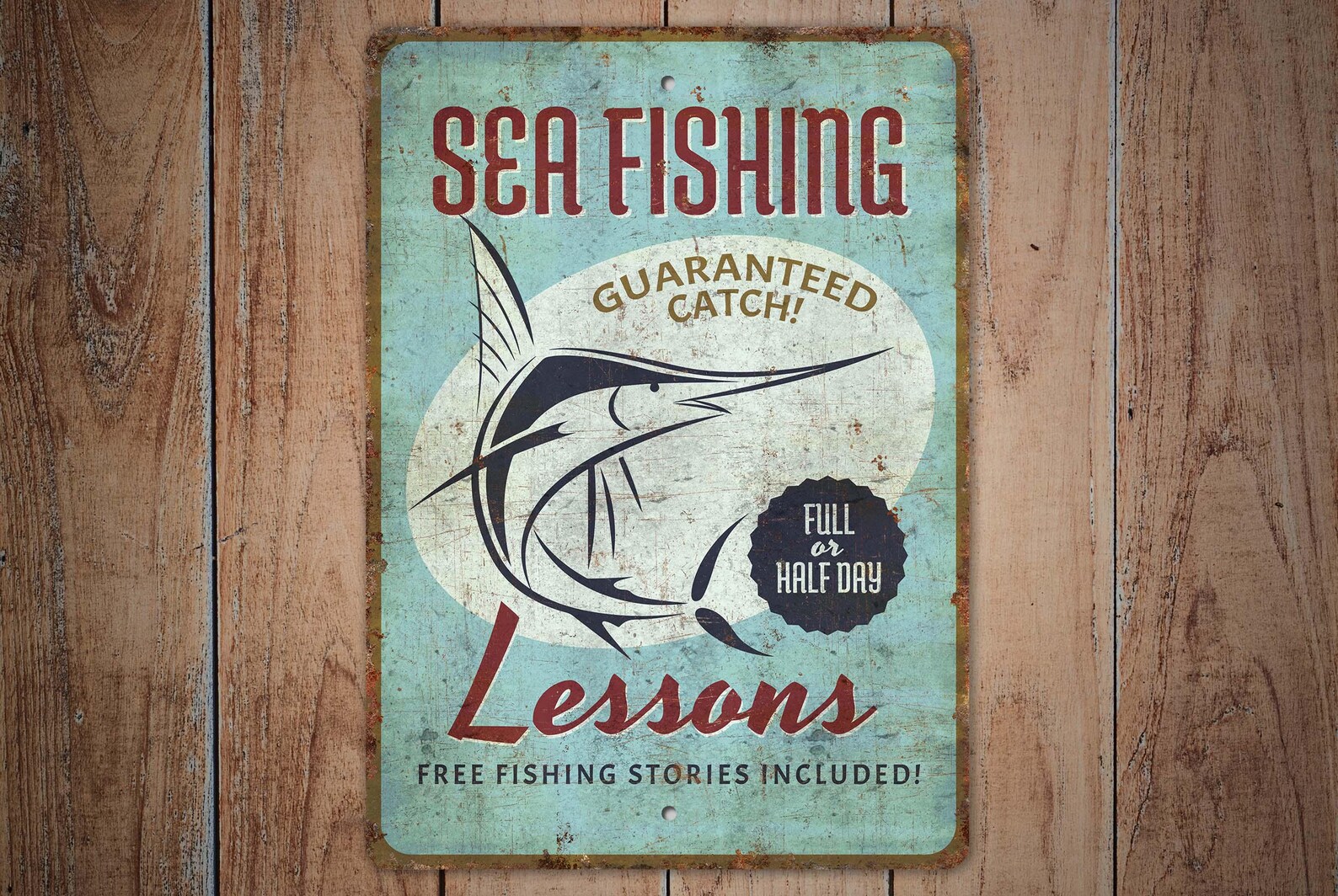 Sea Fishing Lessons Sign - Fishing Sign - Anglers Gifts - Retro Fishing ...